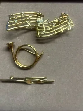 Jewelry | Vintage Musicbrooch Lot Gold Tone Pins Treble Clef French ...